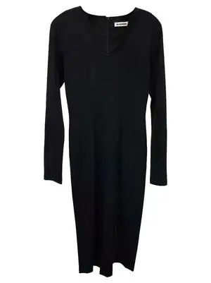 JIL SANDER Scoop Neck Long Sleeve Midi Dress - Black