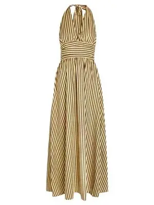 Faithfull The Brand Faithfull Carmen Striped Halterneck Maxi Dress Neutrals
