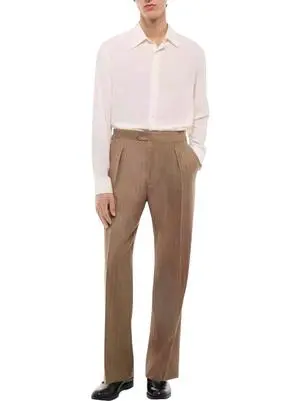 FURSAC Pinstripe Pleated Wide-leg Trousers - Brown