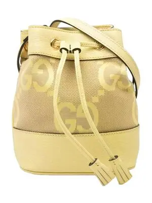 Gucci Ophidia Mini Jumbo Gg Canvas And Calfskin Bucket Bag - Yellow
