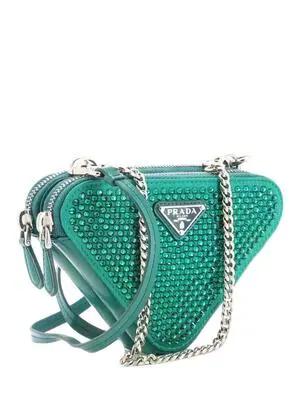 Prada Embellished Satin Mini Crossbody Bag - Green
