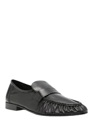 THE ROW Ruched Leather Loafers - Black