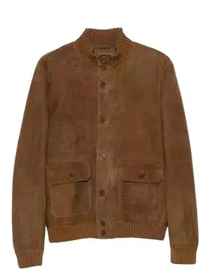 SALVATORE SANTORO Suede Bomber Jacket With Ribbed Trim - Brown