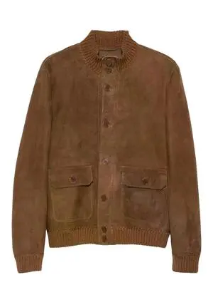 SALVATORE SANTORO Suede Bomber Jacket With Ribbed Trim - Brown
