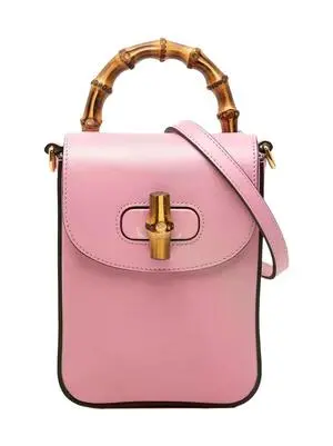 Gucci Gucci Calfskin Bamboo Top Handle Satchel Pink