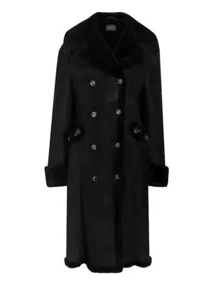 Simone Rocha Double-breasted Shearling-trimmed Coat - Black