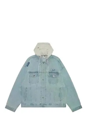 AAPE BY *A BATHING APE Hooded Denim Jacket With Moonface Logo - Blue