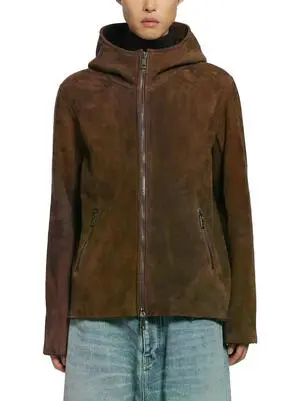 GIORGIO BRATO Suede Hooded Jacket - Brown