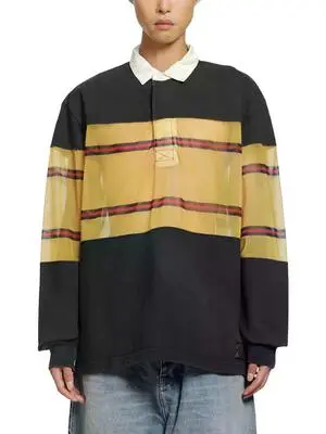 Kapital Sheer-panelled Striped Rugby Polo Shirt - Black