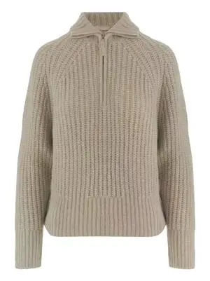 ALLUDE Allude Ribbed Knit Half-Zip Sweater