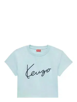 Kenzo Signature Embroidered Cropped T-shirt - Blue