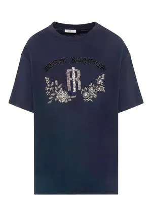 FRACOMINA Embellished Floral Logo Patch T-shirt - Blue