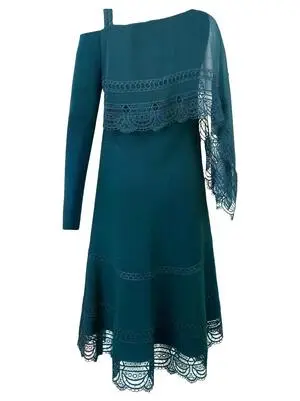 Alberta Ferretti Asymmetrical Lace-trim A-line Midi Dress - Blue