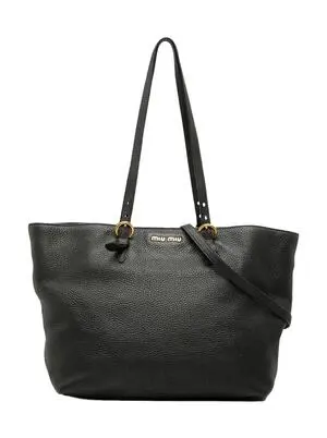 Miu Miu 2010-2026 Vitello Daino Open Convertible Tote Satchel - Black
