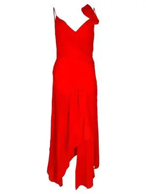Diane Von Furstenberg V-neck Ruffled Asymmetric Wrap Dress - Red
