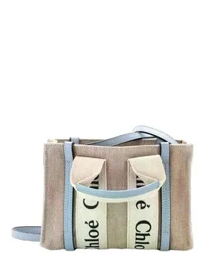 Chloé Chloé Woody Convertible Canvas With Leather Mini Tote Bag Blue