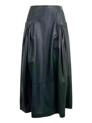 Alberta Ferretti Pleated Leather Skirt - Blue
