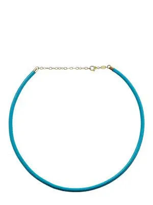 JULIA CHAFE 14k Yellow Gold Turquoise Leather Cord Necklace - Blue