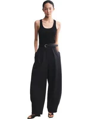 H&M Pleated Barrel-leg Ponte Jersey Pants - Black