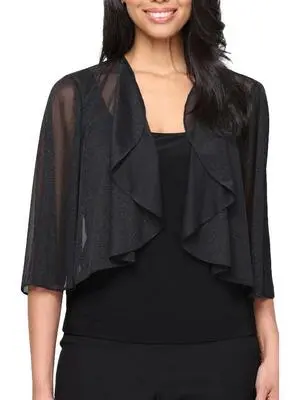Alex Evenings Three-quarter Sleeve Glitter Mesh Cover-up - Black