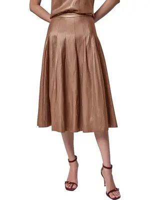 Donna Karan New York Pleated Faux Leather Midi Skirt - Camel
