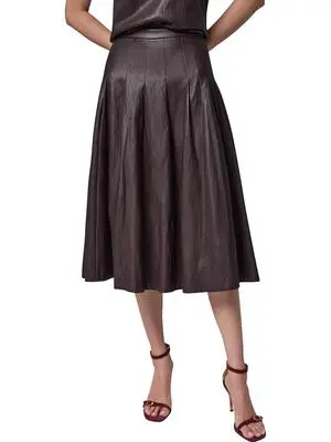 Donna Karan New York Pleated Faux Leather Midi Skirt - Espresso