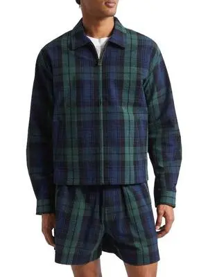 JW Anderson Plaid Cotton Seersucker Zip Jacket - Navy/green