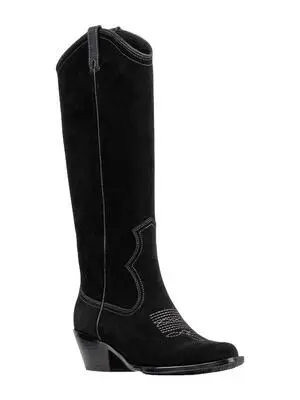 DONALD PLINER Tahlia Knee-high Leather Western Boots - Black