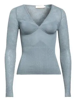 Zimmermann Wool Blend Pointelle Lace V-neck Sweater - Airforce