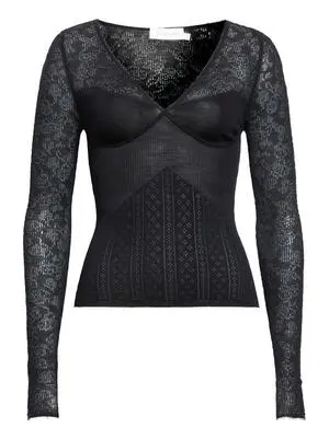 Zimmermann Wool Blend Pointelle Lace V-neck Sweater - Black