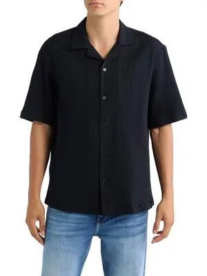 BOSS Lars Relaxed Fit Seersucker Camp Shirt - Black