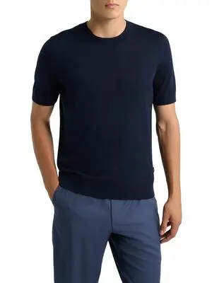 BOSS Virgin Wool Fine Knit Short Sleeve Sweater - Dark Blue