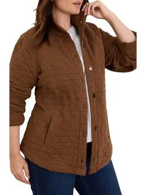 NIC+ZOE Quilted Knit Jacket With Stand Collar - Saddle