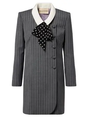 Valentino Garavani Pinstripe Virgin Wool Blazer Dress With Bow Detail - Grey