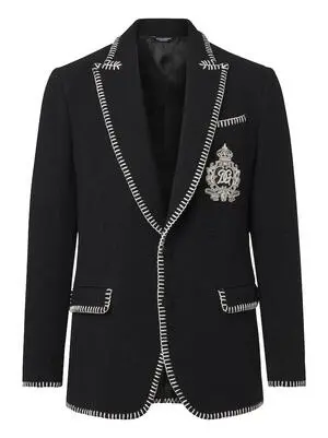 Dolce & Gabbana Dg Embellished Wool-blend Tweed Blazer - Black