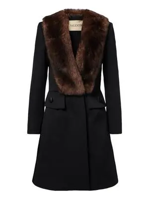 Valentino Garavani Virgin Wool Coat With Fur Trim - Black
