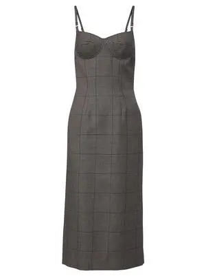MUGLER Houndstooth Wool Midi Dress - Grey