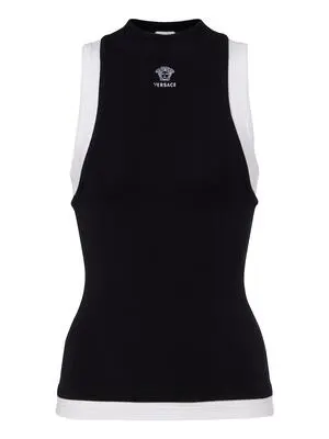 Versace Layered Cotton-blend Tank Top - Black