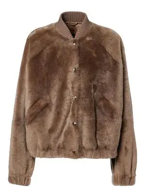 Brunello Cucinelli Shearling Bomber Jacket With Cashmere Trim - Brown