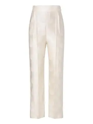 Valentino Garavani Polka-dot Silk Jacquard Slim Pants - White