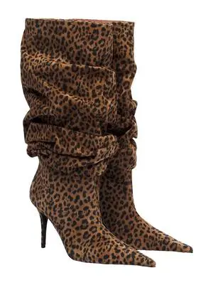Amina Muaddi Anok Leopard-print Suede Knee-high Boots - Brown
