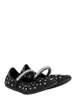 JIMMY CHOO Embellished Satin Ballet Flats - Black