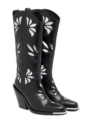 Rabanne Leather Cowboy Boots - Black