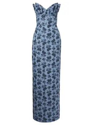 MARKARIAN Rita Floral Bustier Gown - Blue