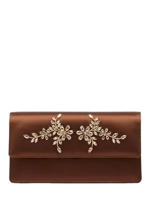 Manolo Blahnik Embellished Satin Clutch - Brown