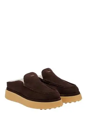 TOD'S Shearling-lined Suede Platform Mules - Brown