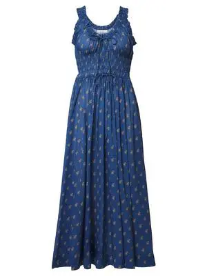 DÔEN Emaretta Floral Cotton Midi Dress - Blue