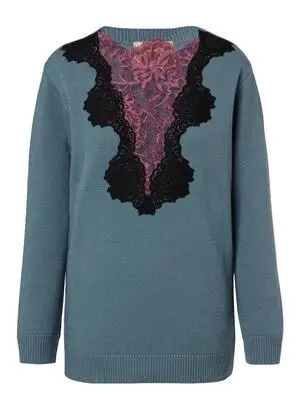 Valentino Garavani Lace-trimmed Virgin Wool Sweater - Blue