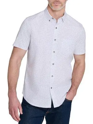 W.R.K Slim Fit Micro Diamond Reworked Short Sleeve Button-down Shirt - White