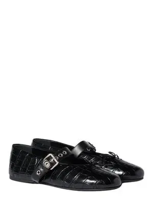 Miu Miu Croc Effect Leather Ballerinas - Black